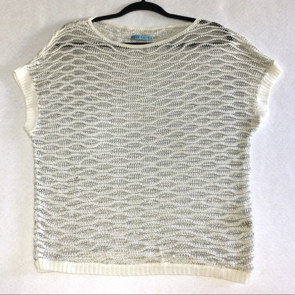 Alice + Olivia Silver Metallic Off White Mesh Knit Sl… - Gem
